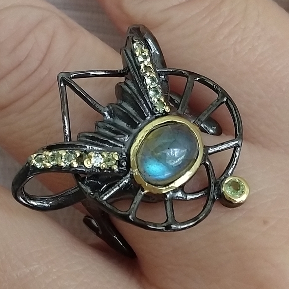Jewelry | Cool Genuine Labradorite Peridot Art Ring | Poshmark